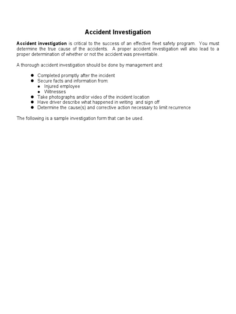 Vehicle Accident Investigation Report | Download Free PDF | Traffic ...