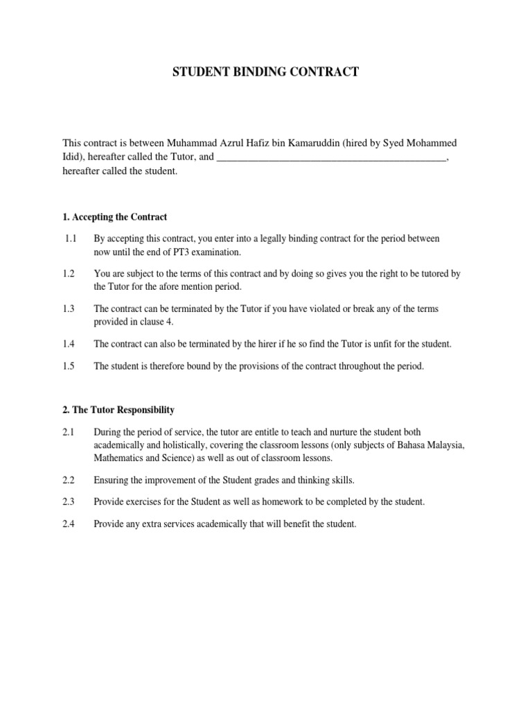 Student Tutoring Contract Agreement | PDF | Tutor | Students