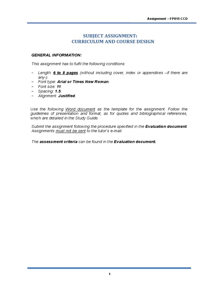 Subject Assignment: Curriculum And Course Design: General Information | Pdf