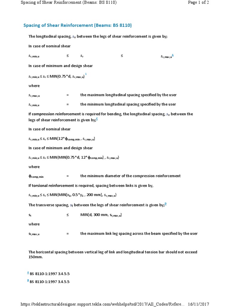 Spacing of Shear Reinforcement (Beams BS 8110) | PDF Spacing of Shear Reinforcement (Beams BS 8110) | PDF