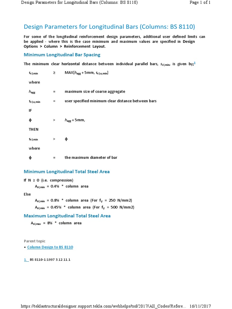 Design Parameters For Longitudinal Bars (Columns BS 8110) | PDF ...