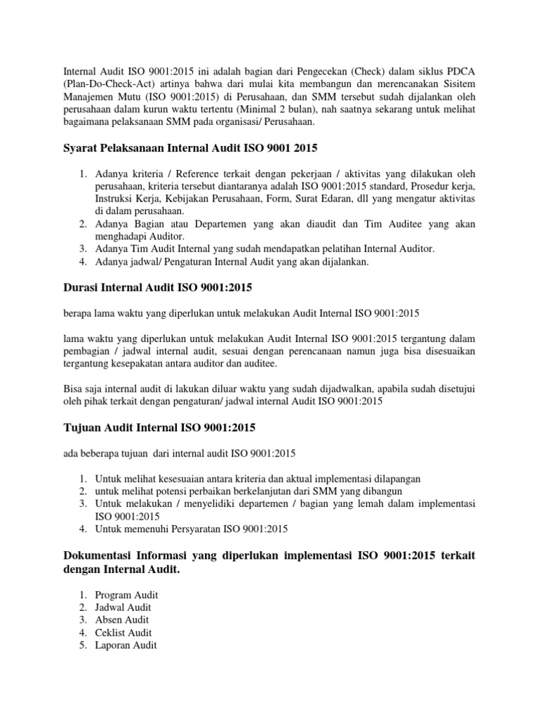 Internal Audit ISO 9001 | PDF | Pengelolaan Keuangan & Uang