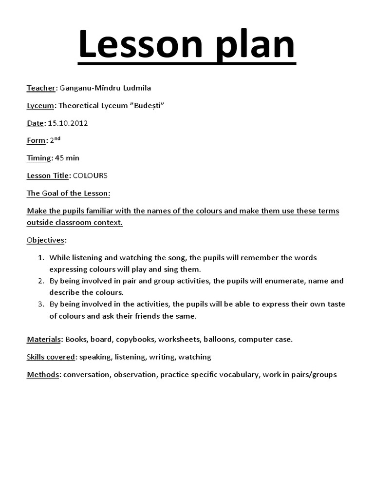 Colours | PDF | Lesson Plan | Vocabulary