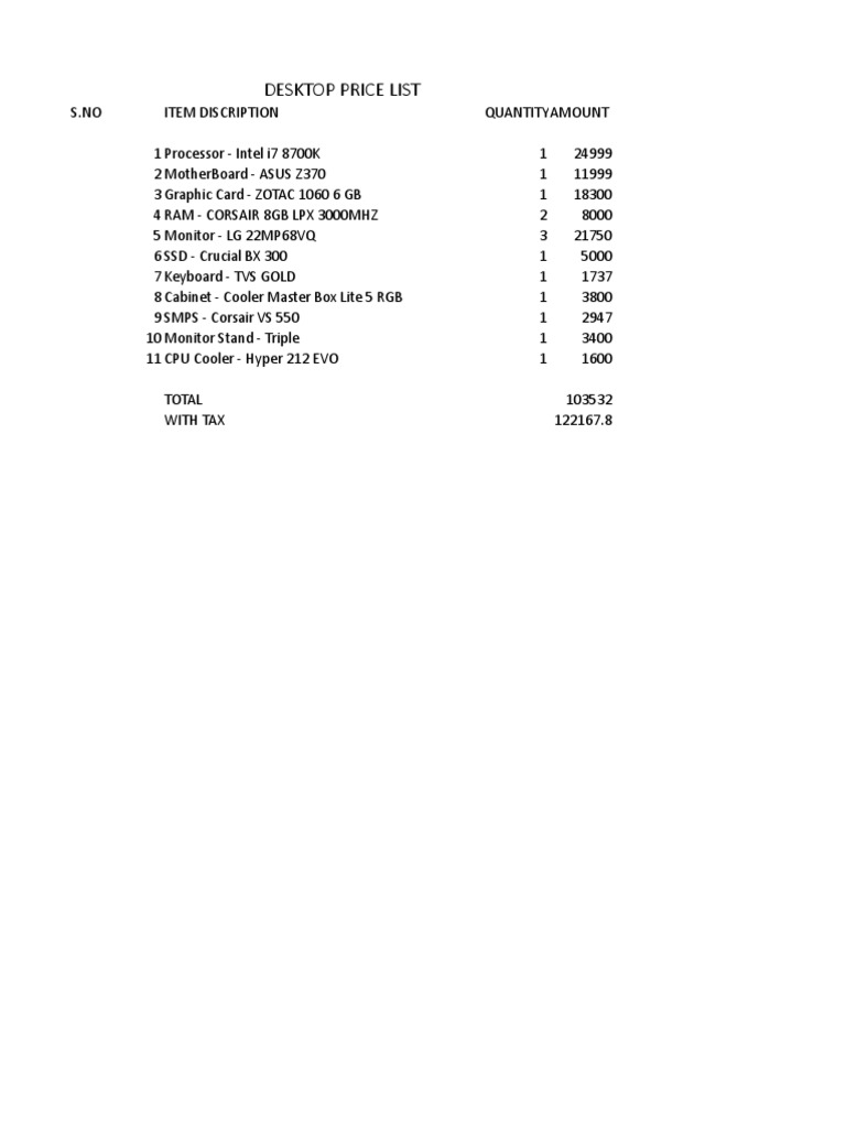 Desktop Price List | PDF