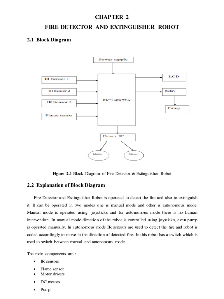 Fire Detector and Extinguisher Robot: 2.1 Block Diagram | PDF