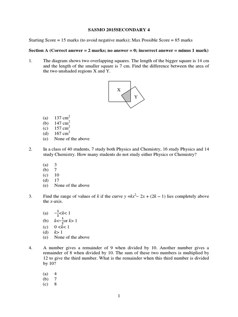 Secondary 4 SASMO 2015 | PDF | Area | Mathematical Objects