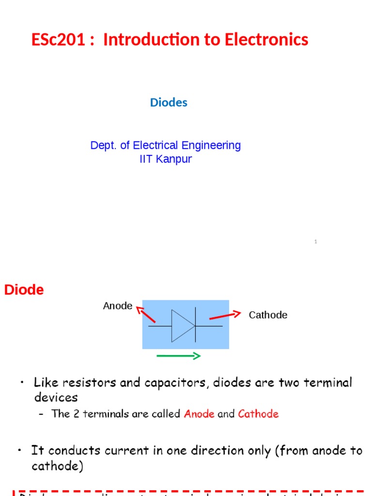 Esc201: Introducton To Electronics: Diodes | PDF | P–N Junction | Semiconductors