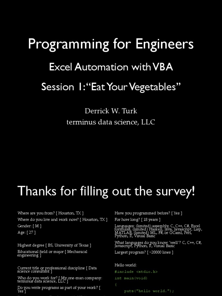 Programming For Engineers: Excel Automation With VBA Session 1: "Eat Your Vegetables" | Download ...