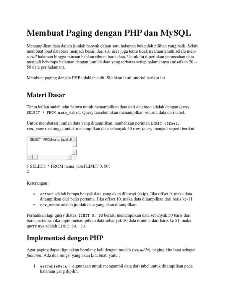 Membuat Paging Dengan PHP Dan MySQL | PDF