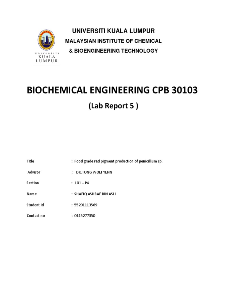 Biochemical Engineering CPB 30103: (Lab Report 5) | PDF | Fungus ...