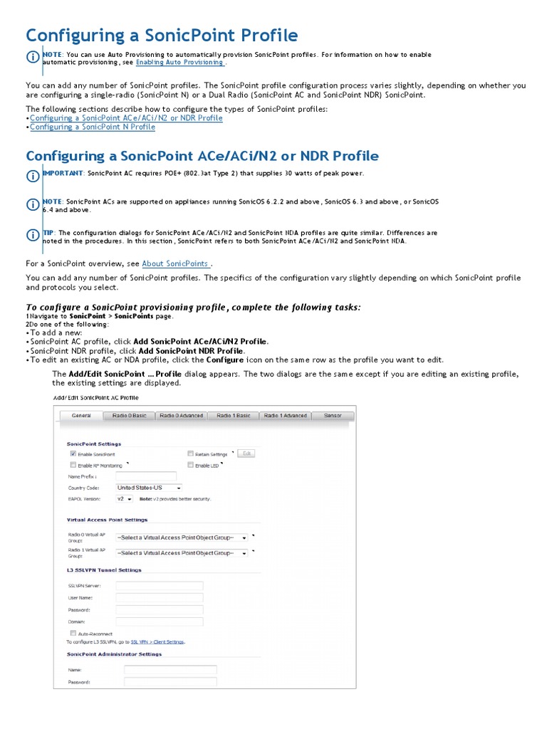 SonicPoint Profile Setup Guide | PDF | Ieee 802.11 | Wireless Lan