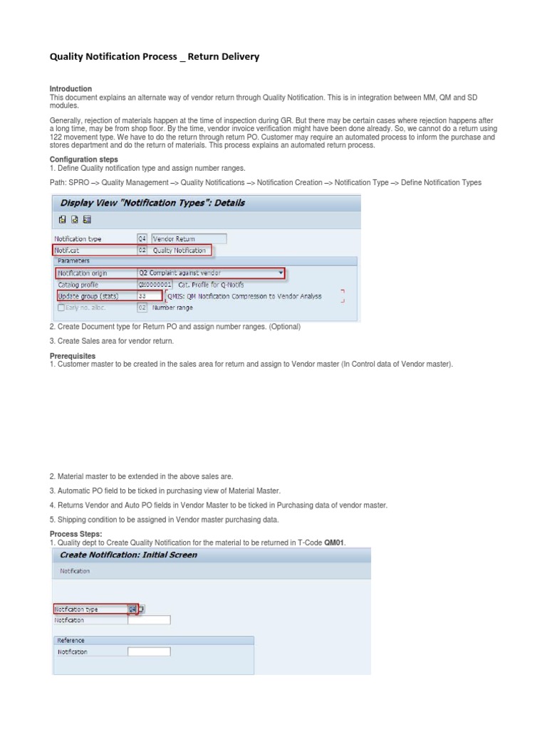 SAP Quality Notification Return Delivery | PDF | Information Technology ...