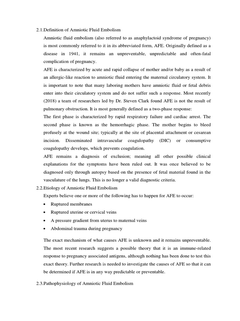Amniotic Fluid Embolism (Etiology and Pathophysiology) | PDF | Medical ...
