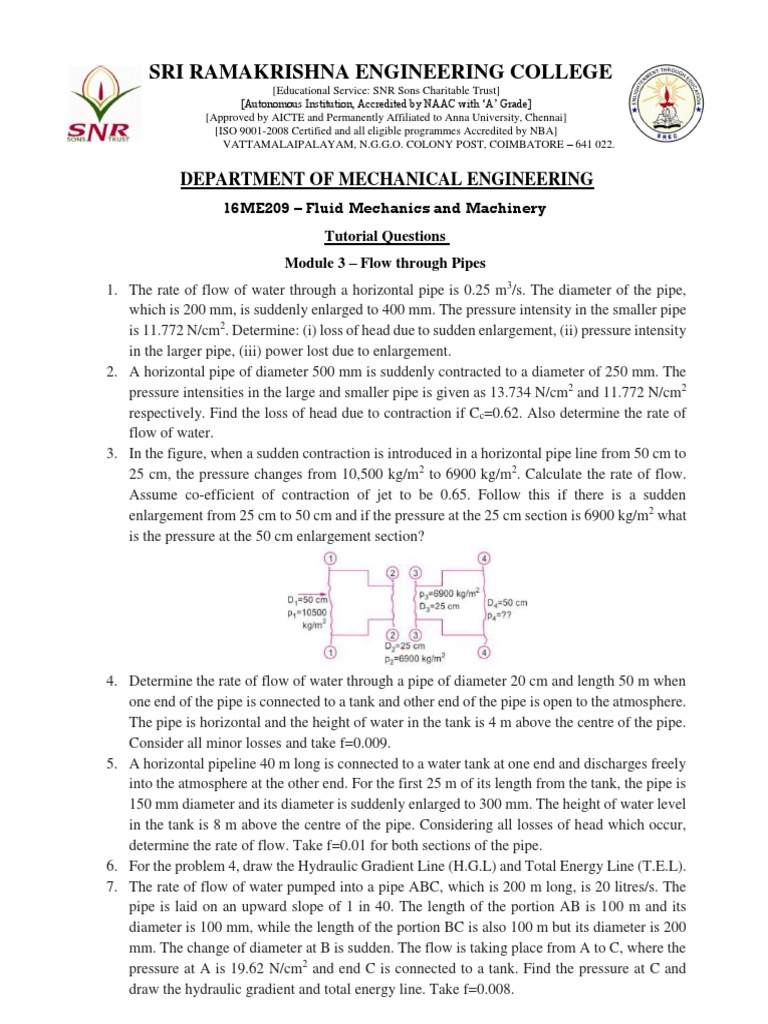 Tutorial FM - Flow Through Pipes | PDF | Hydraulic Engineering | Phases ...