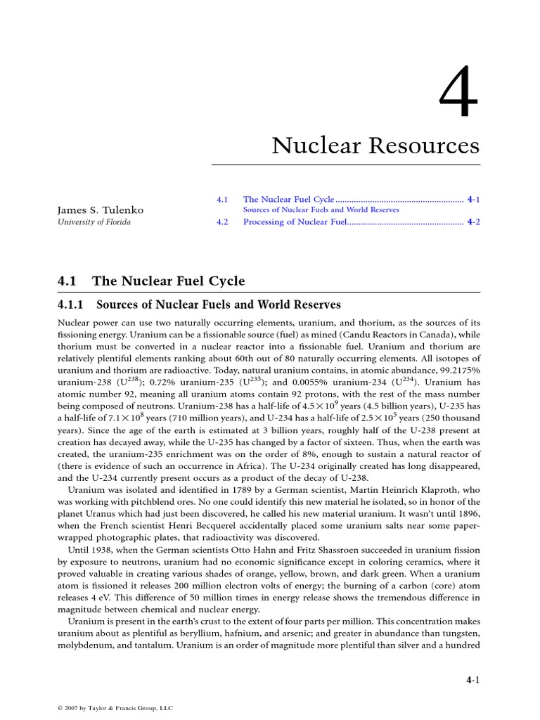 Nuclear Resources: 4.1 The Nuclear Fuel Cycle | PDF | Uranium | Nuclear Fuel