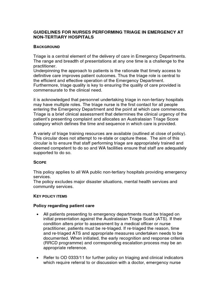 Guidelines For Nurses Performing Triage | PDF | Emergency Department ...