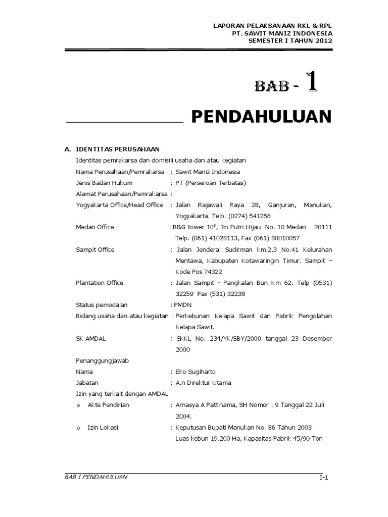 Laporan RKL dan RPL PT Sawit Maniz | PDF