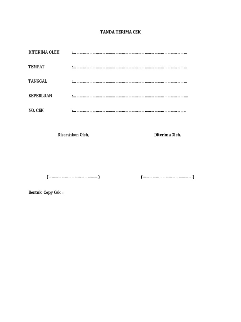 Tanda Terima Cek: Format dan Contoh | PDF