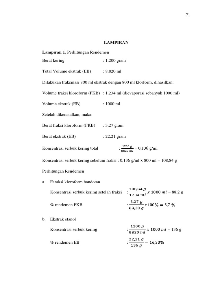 Lampiran Lampiran 1. Perhitungan Rendemen | PDF