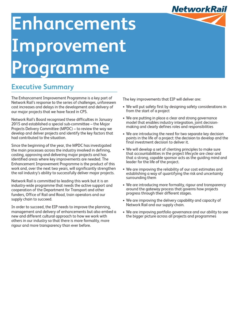 Network Rail Enhancement Improvement Plan | PDF | Rail Transport | Risk