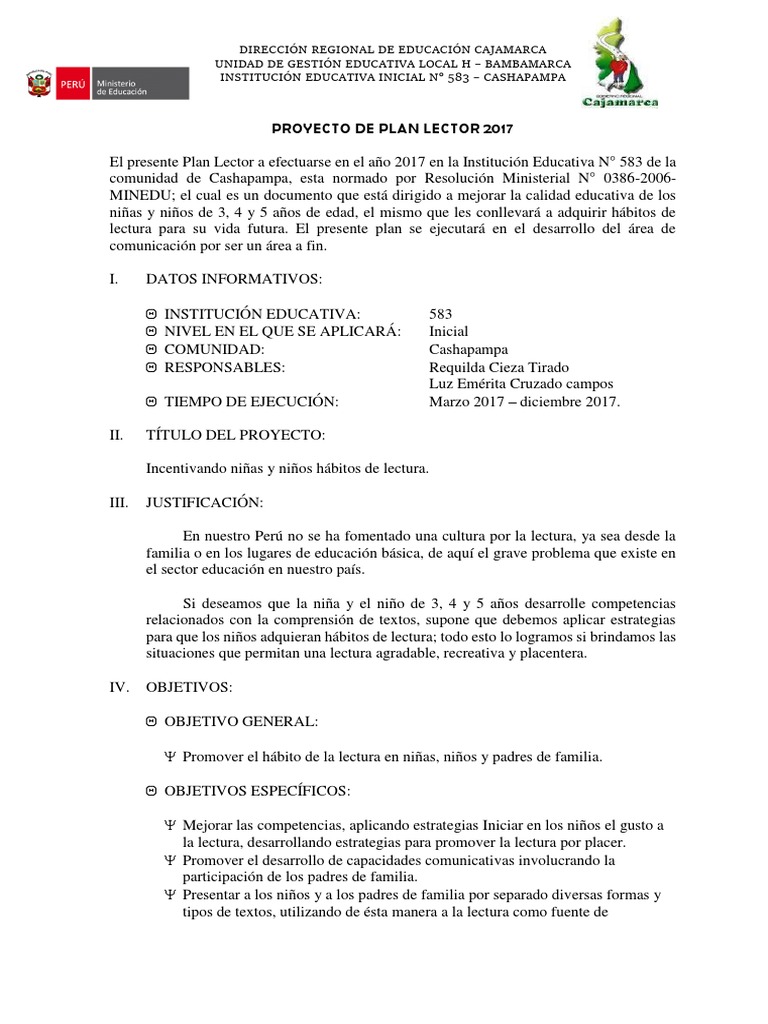345115502-Plan-Lector-Nivel-Inicial-2017.docx | Lectura (proceso) | Salón de clases
