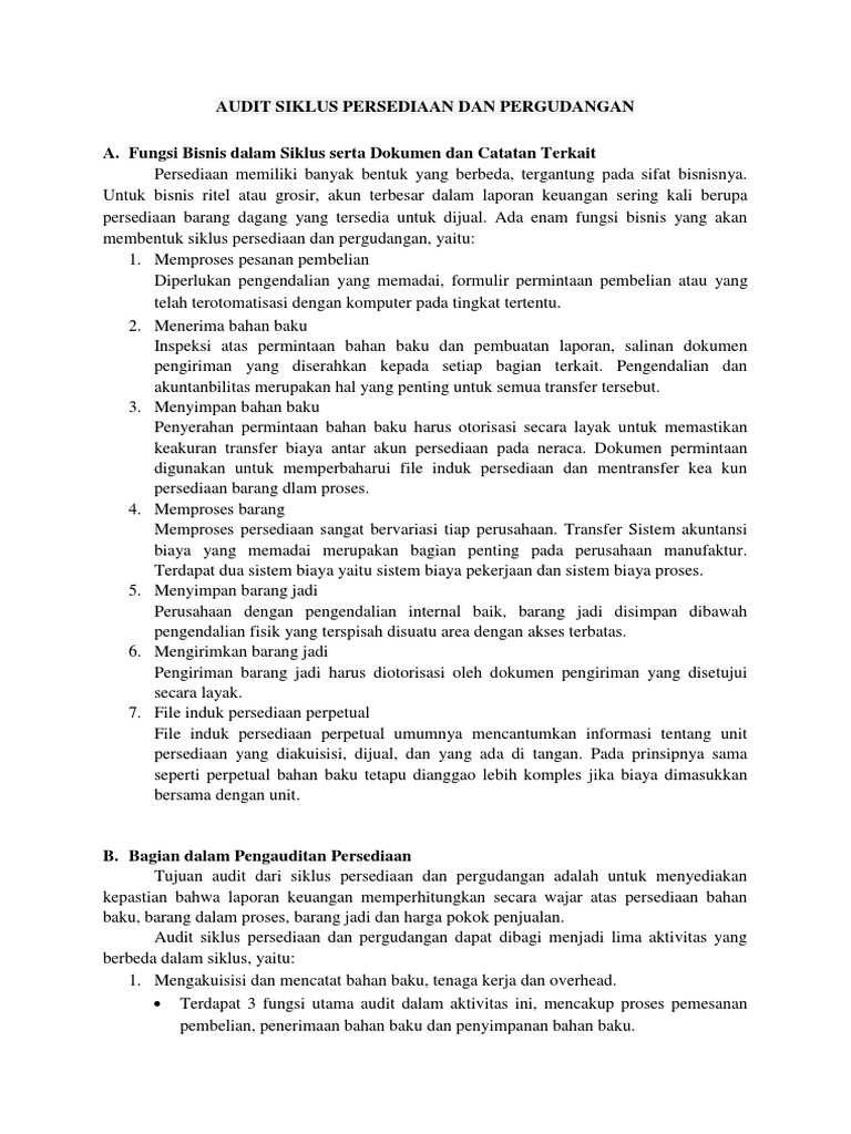 Audit Siklus Persediaan Dan Pergudangan | PDF | Pengelolaan Keuangan & Uang