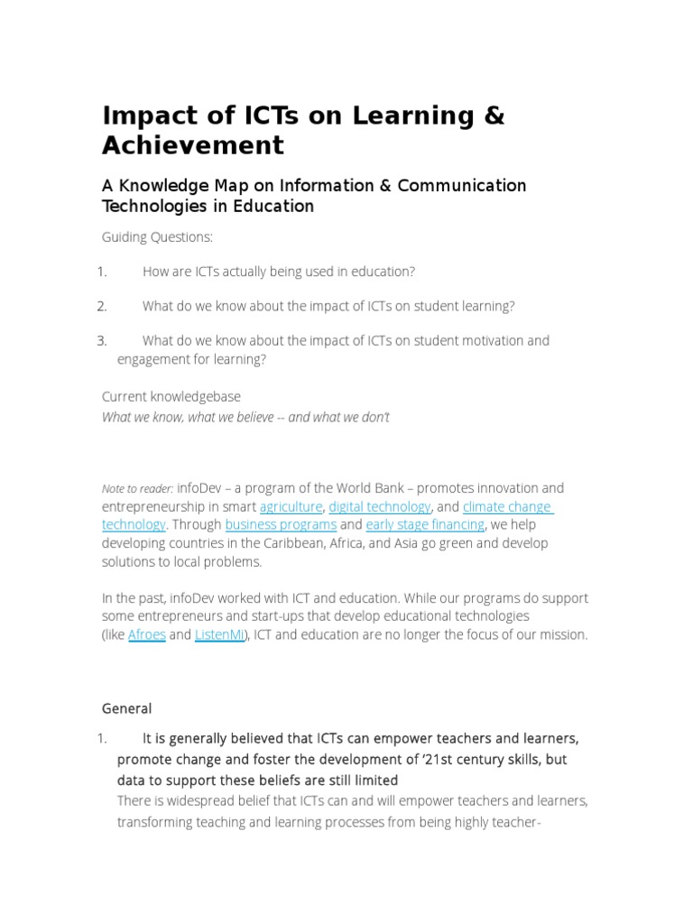 ICTs' Impact on Education and Learning | PDF | Educational Technology ...