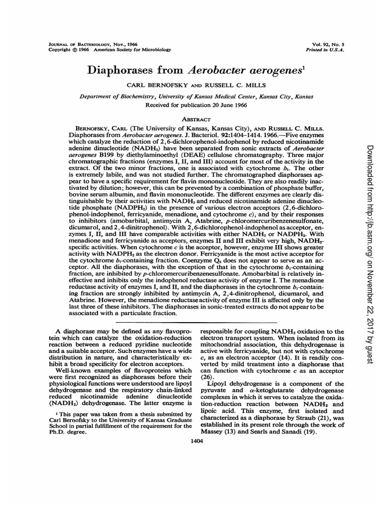 Aerobacter Aerogenes J. Bacteriol. 1966 Bernofsky 1404 14 | PDF ...