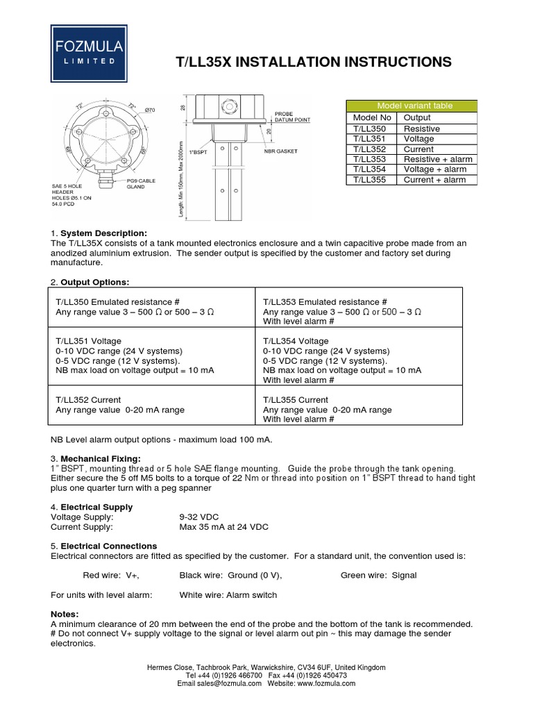 T/LL355 Current Output Instructions | PDF | Electrical Engineering ...