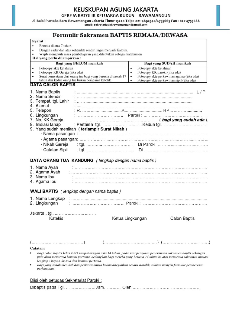 Formulir Baptis Dewasa | PDF