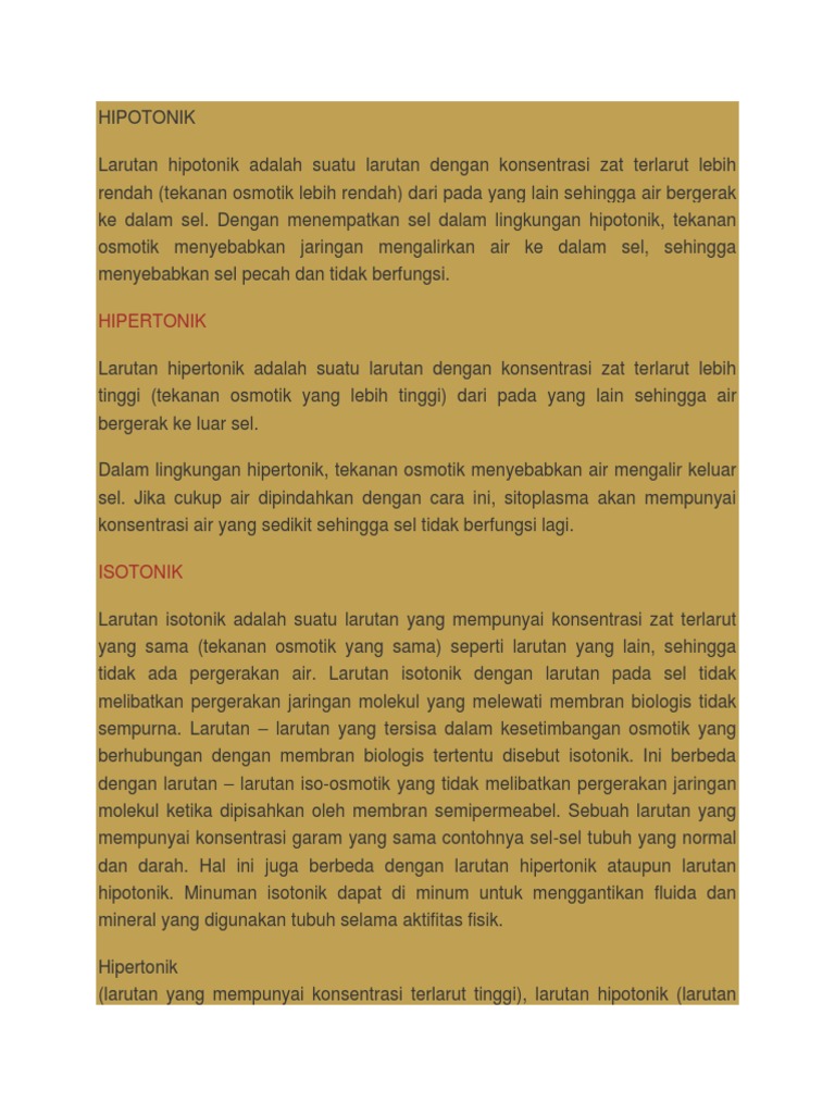 Efek Larutan Hipotonik dan Hipertonik | PDF | Ilmu Sosial | Kesehatan ...