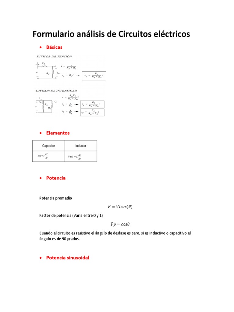 Formulario Análisis de Circuitos Eléctricos (Recuperado Automáticamente ...