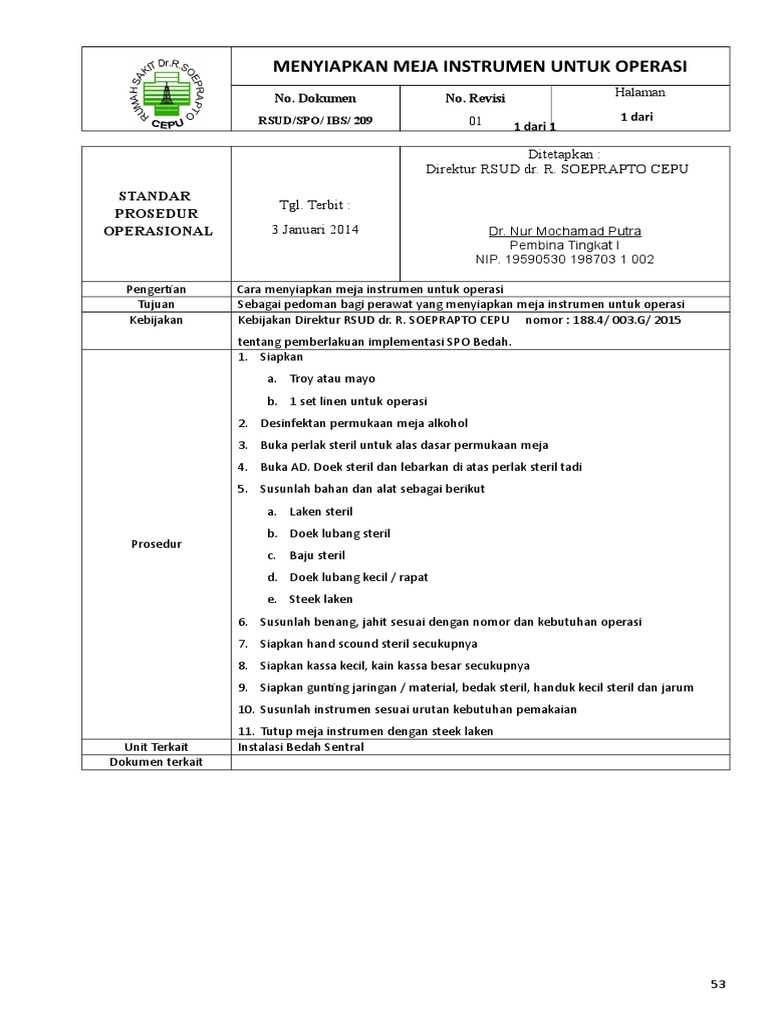 Menyiapkan Meja Instrumen Untuk Operasi | PDF