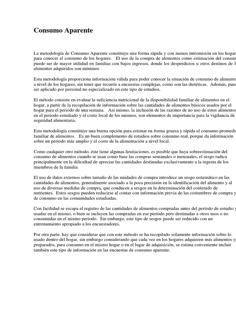 Consumo Aparente | PDF | Consumo (economía) | Alimentos