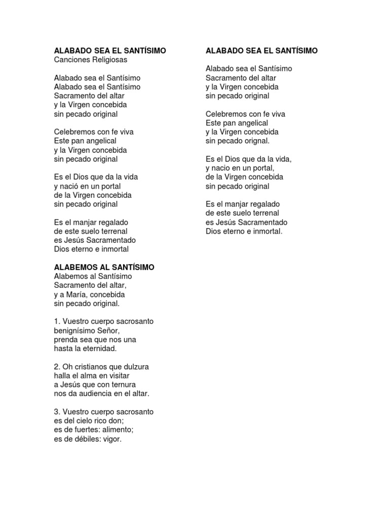 Alabado Sea El Santísimo | PDF