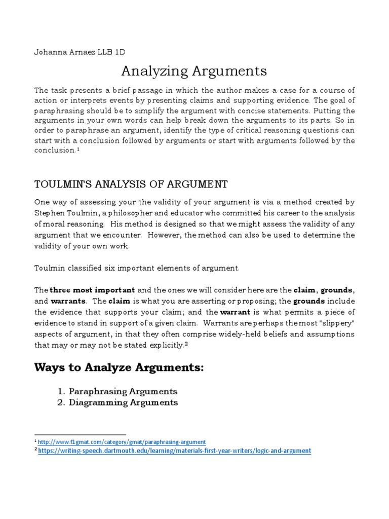 Analyzing Arguments with Toulmin's Method | PDF | Argument | Reason