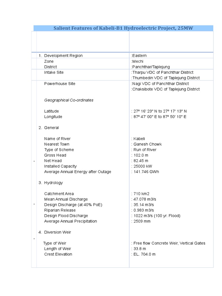 Kabeli-B1 Hydroelectric Project Overview | PDF | Electric Power ...