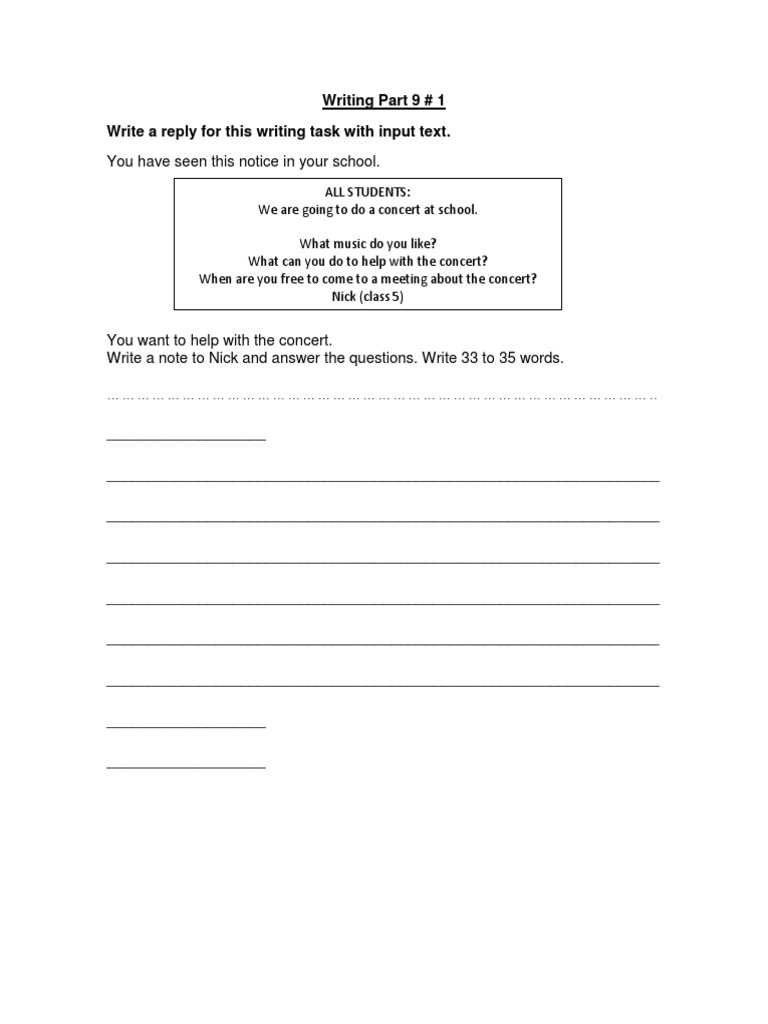 KET Writing Part 9 No 1 | PDF