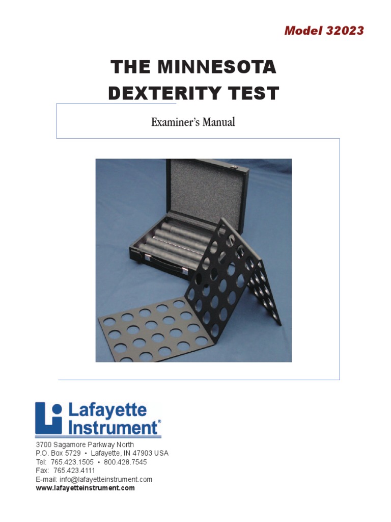 The Minnesota Dexterity Test: Examiner's Manual | PDF | Standard ...
