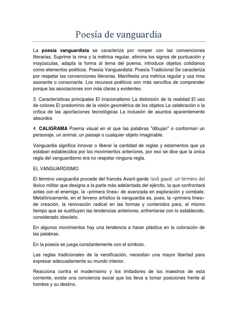 Características de la poesía vanguardista | PDF | Vanguardia | Poesía