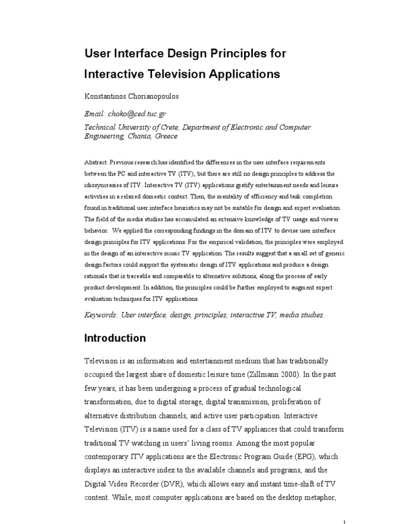 User Interface Design Principles For Interactive Television ...