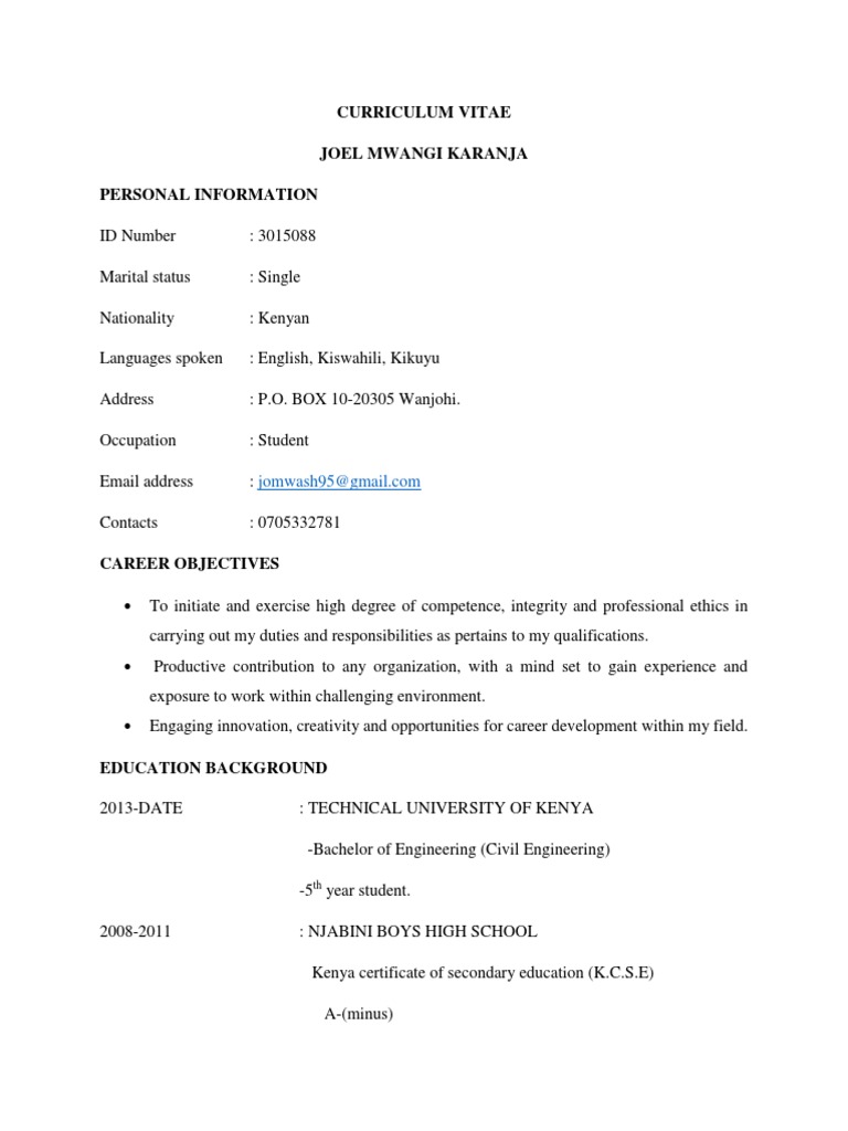 Joel CV | PDF | Kenya | Science And Technology