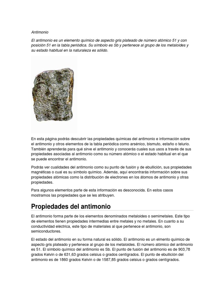 Antimonio | PDF | Elementos químicos | Tabla periódica