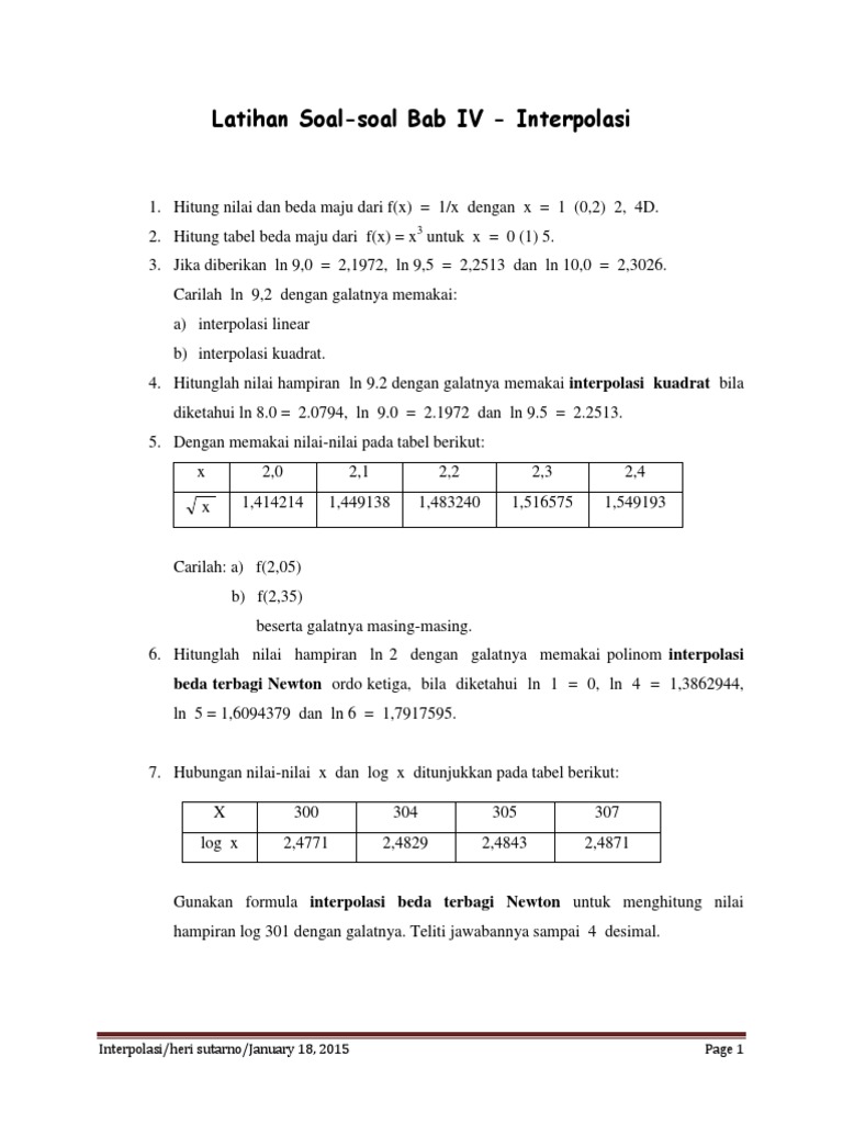 TGS-17200048220720IK451D54520172 Latihan Soal-Soal Bab 4 Interpolasi | PDF | Metode & Bahan Ajar