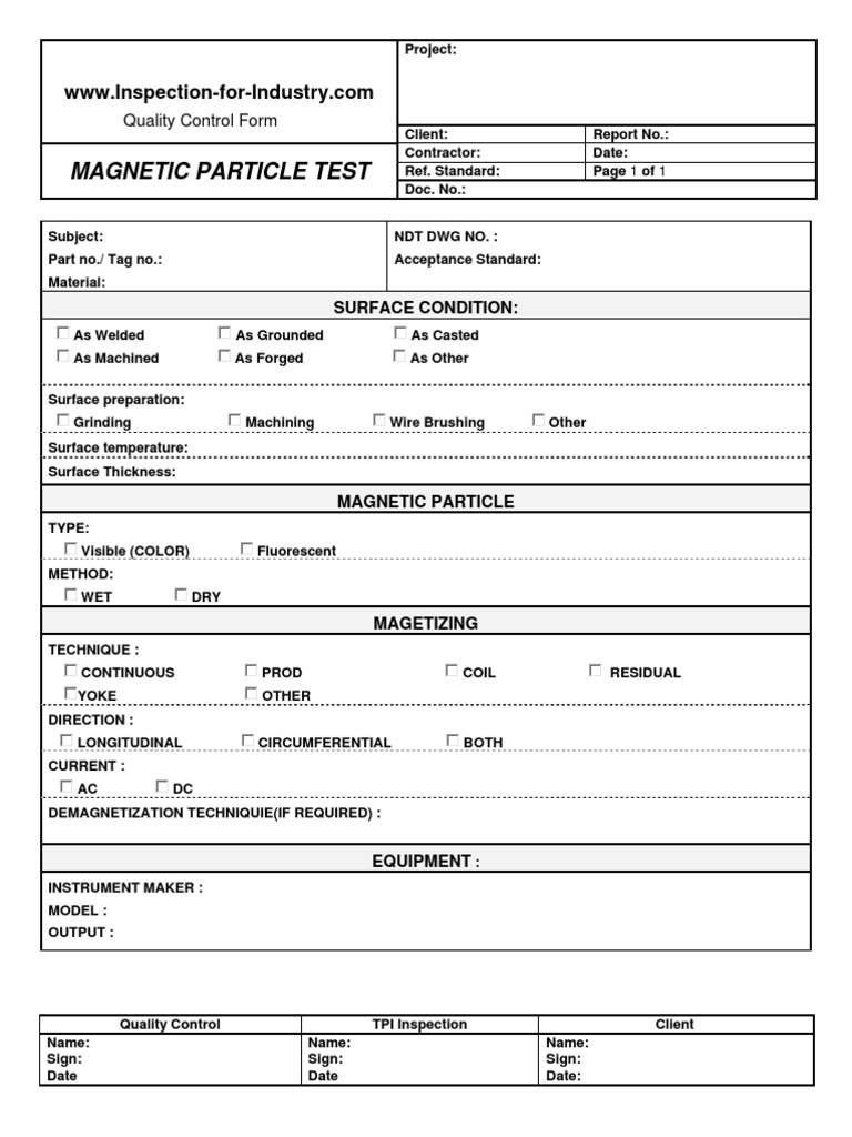 Magnetic Particle Test Quality Control and Inspection Report Form | PDF
