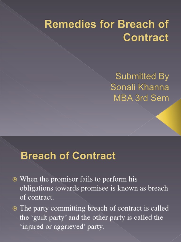 Remedies For Breach of Contract | PDF | Damages | Breach Of Contract