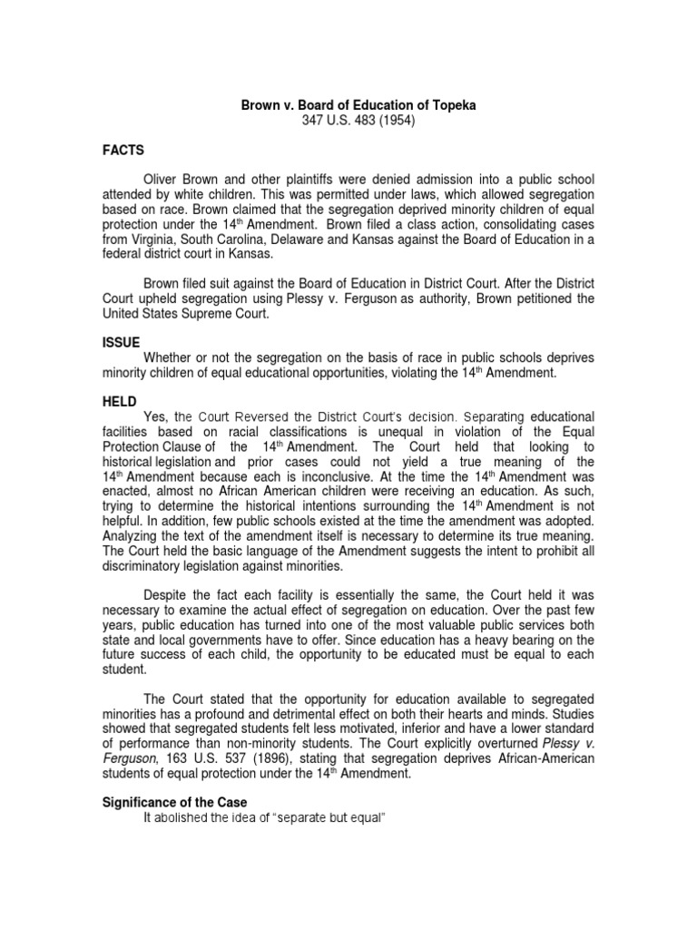 Brown Vs Board of Educ | PDF | Brown V. Board Of Education | Fourteenth ...