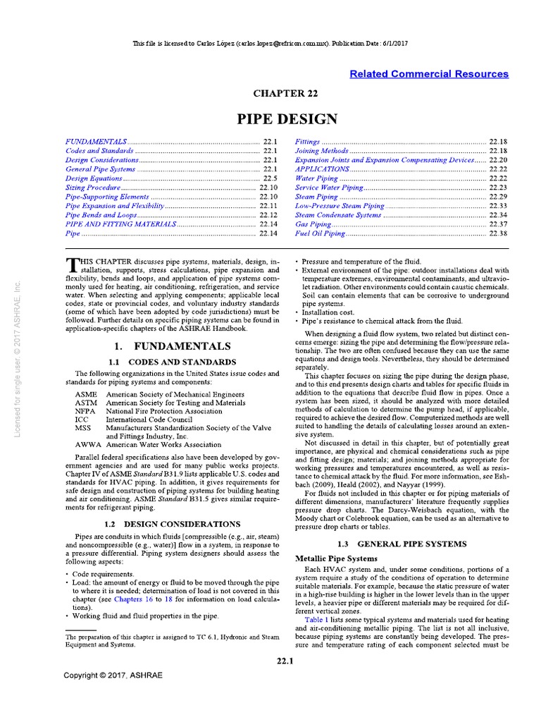 Pipe Design Ashrae | PDF