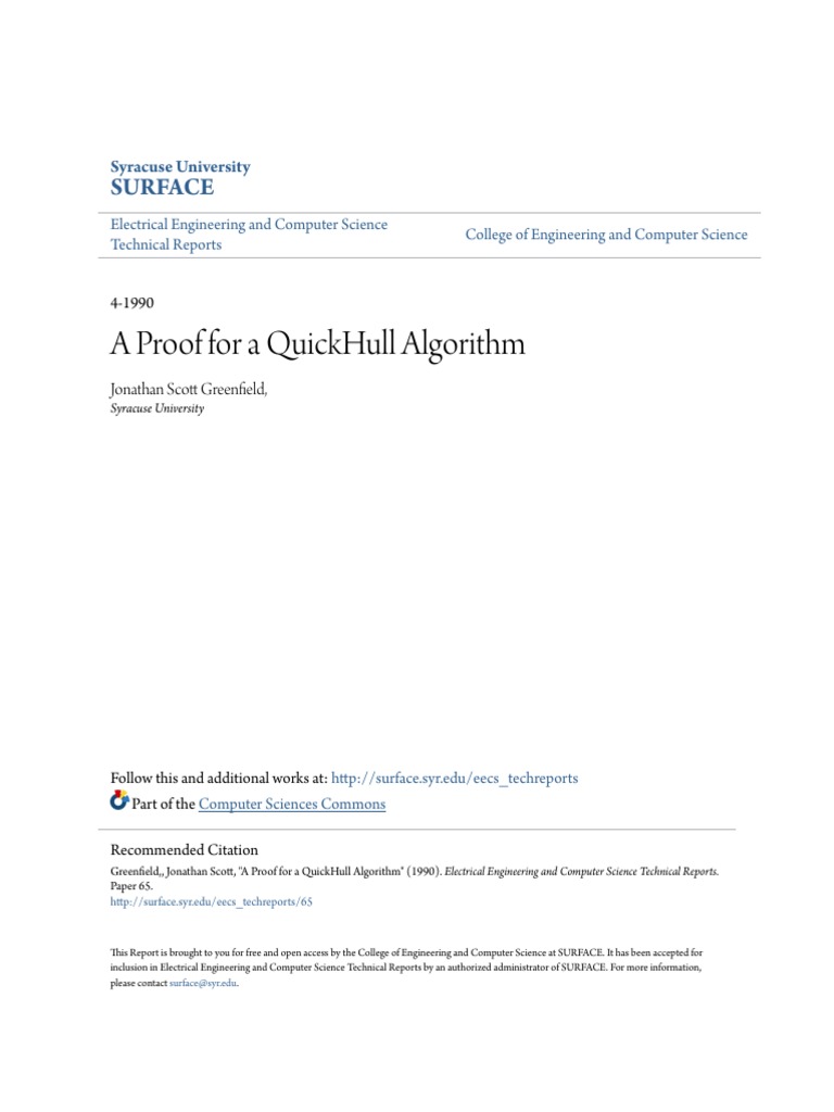 A Proof For A QuickHull Algorithm | PDF | Computational Complexity Theory | Time Complexity