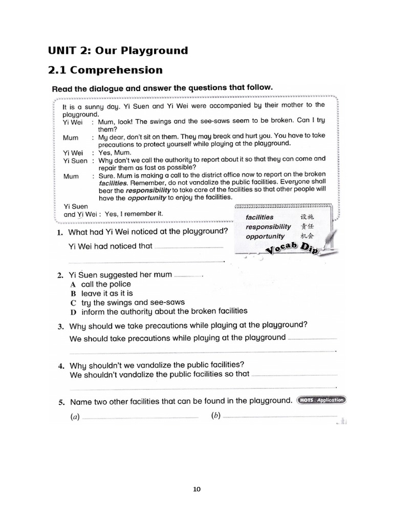 UNIT 2: Our Playground 2.1 Comprehension | PDF